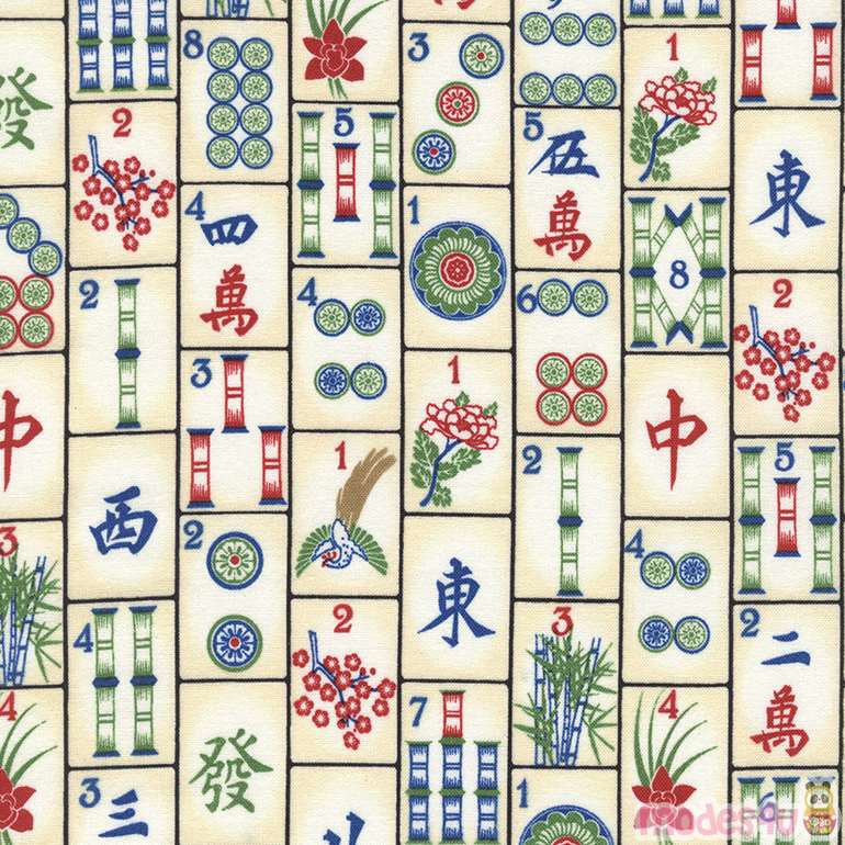 cream with colorful Mahjong tile fabric Timeless Treasures - modeS4u