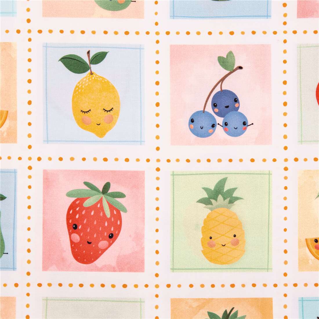Fruit Stand Friends Cute Grid Smiling Cartoon Fabric by Michael Miller ...
