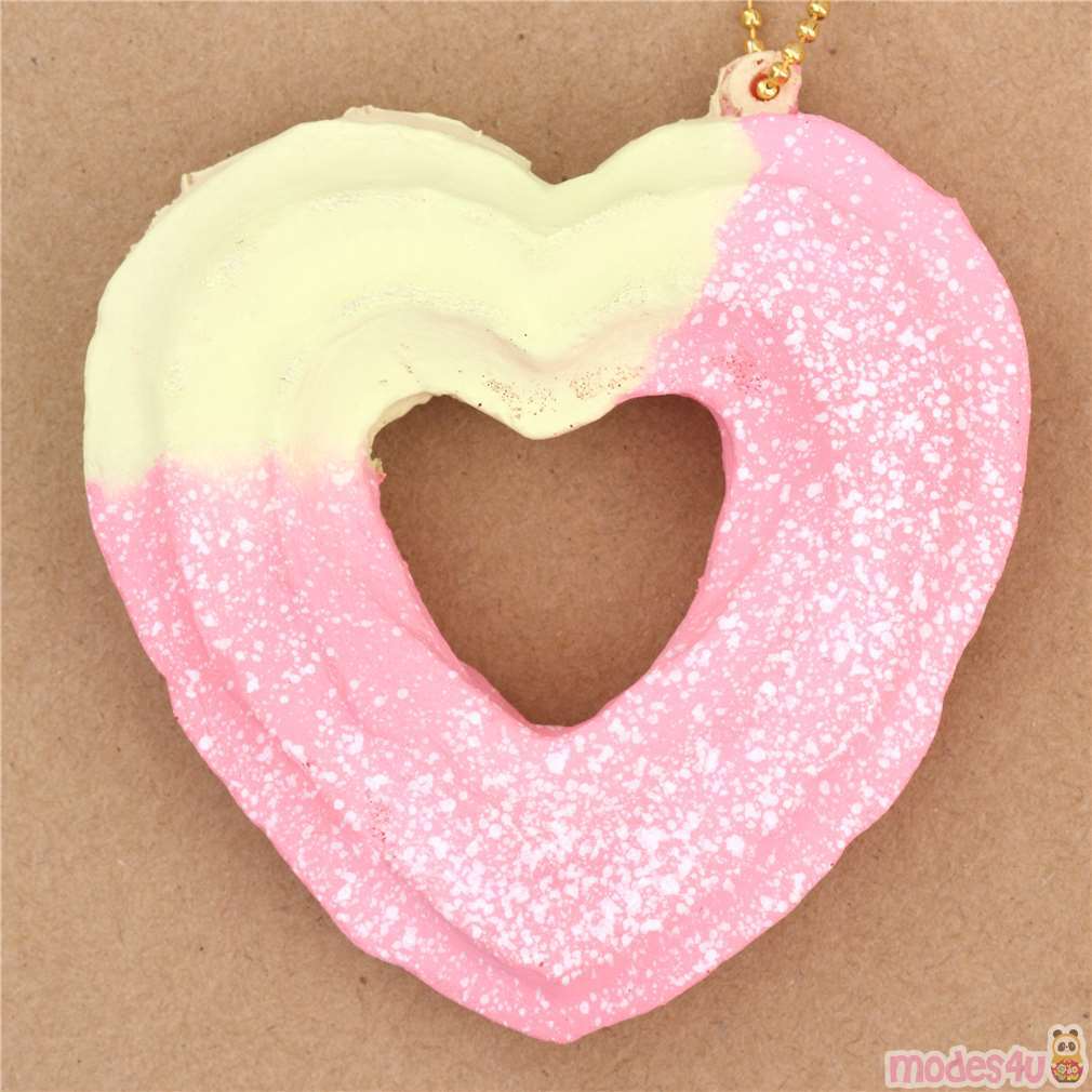 cute cream color pink heart shape churro white dusting squishy charm ...