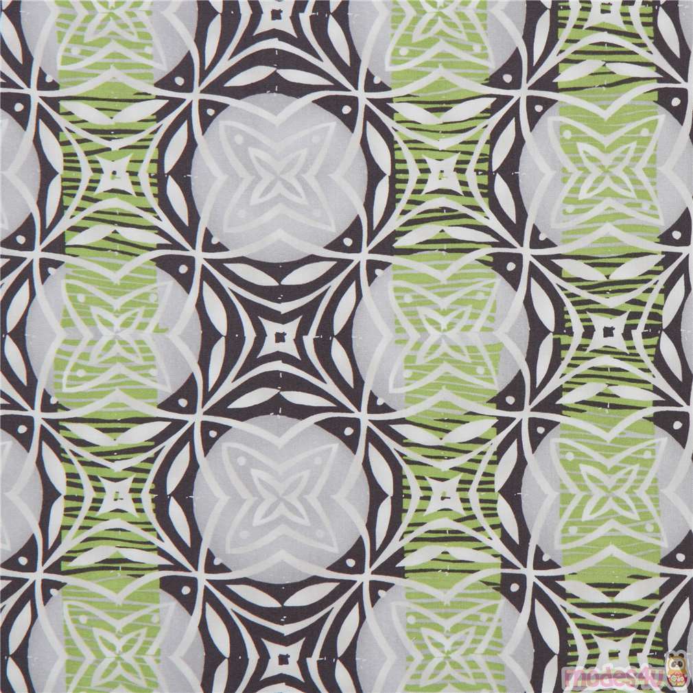dark grey lime green Robert Kaufman flower leaf pattern fabric Marks ...