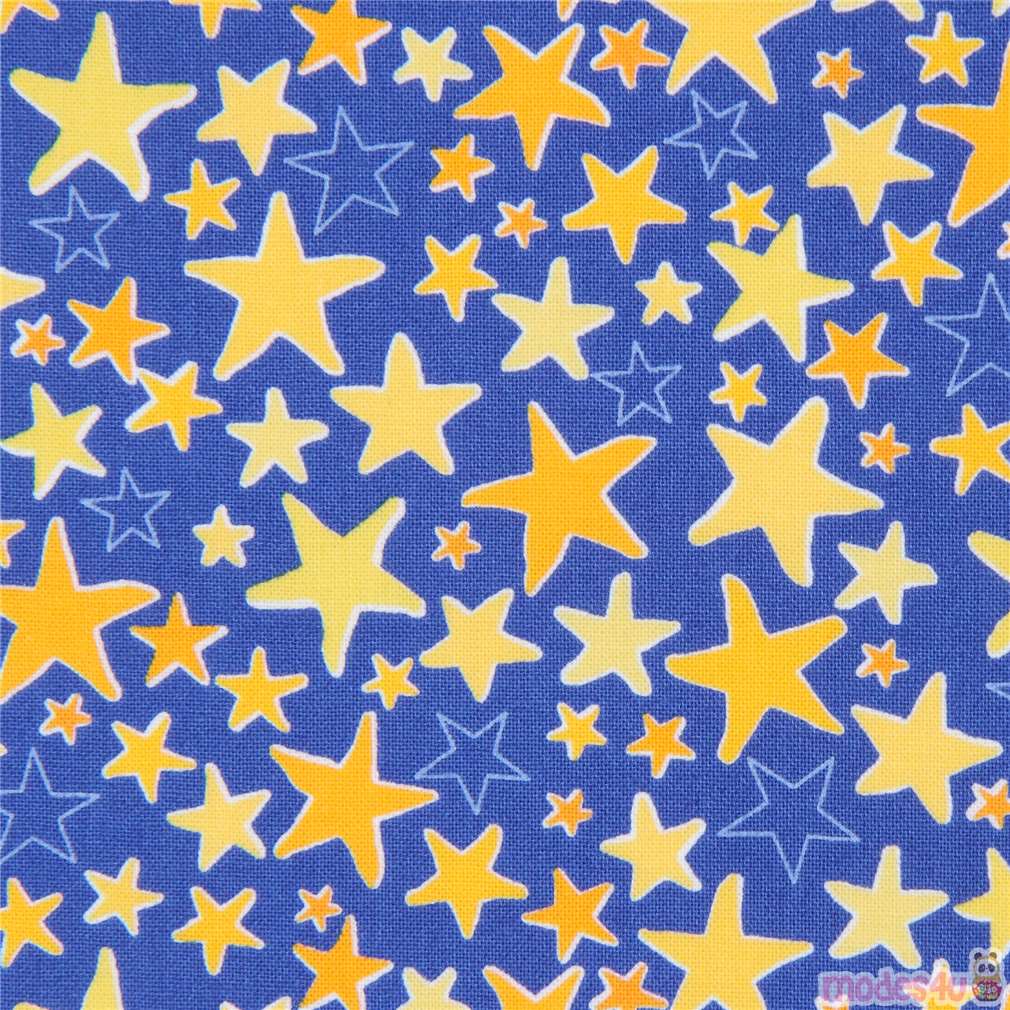 dark blue Robert Kaufman fabric yellow light orange star Monsters ...