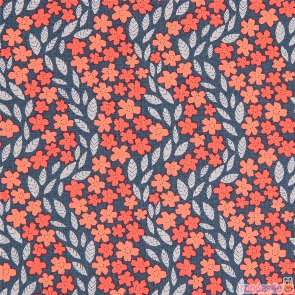 dark blue fabric coral flower by Dear Stella USA Fabric by Dear Stella ...