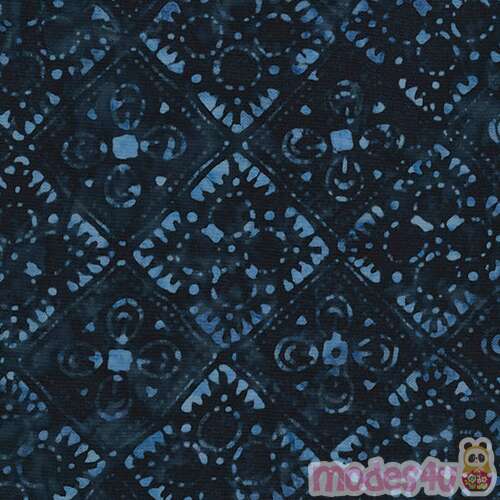 Remnant (30 x 112 cm) - dark blue flower ornament pattern batik fabric ...