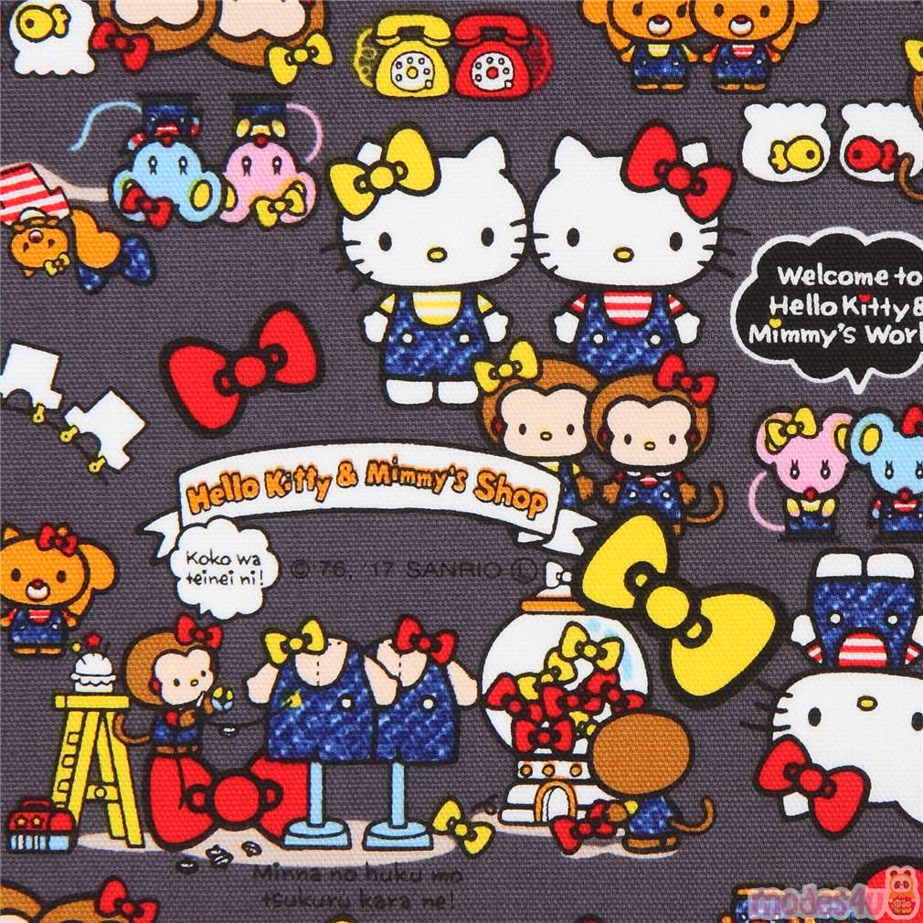 dark grey Hello Kitty cute monkey mouse animal oxford fabric Fabric by ...