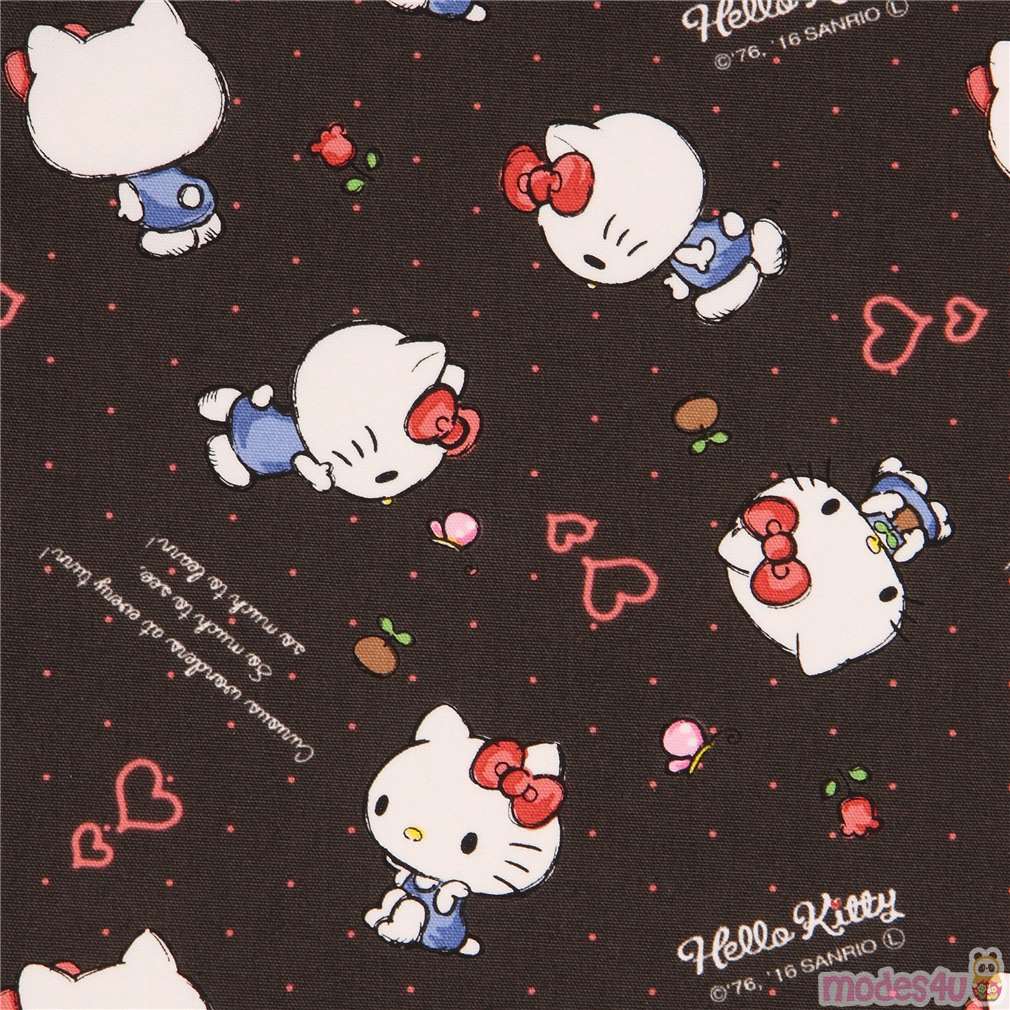 dark grey Hello Kitty small flower butterfly mini dot oxford fabric ...