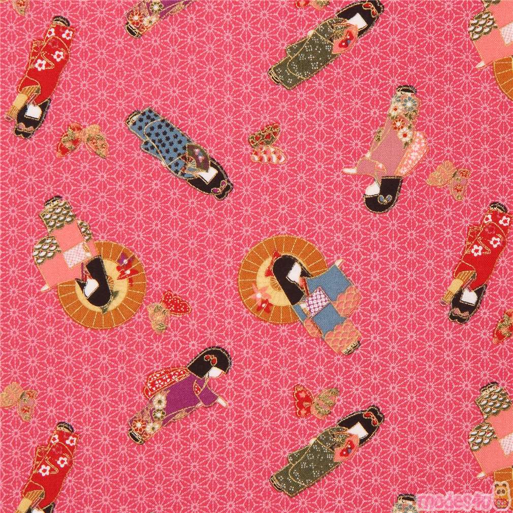 dark pink cute flower people colorful outfit gold metallic fabric from ...