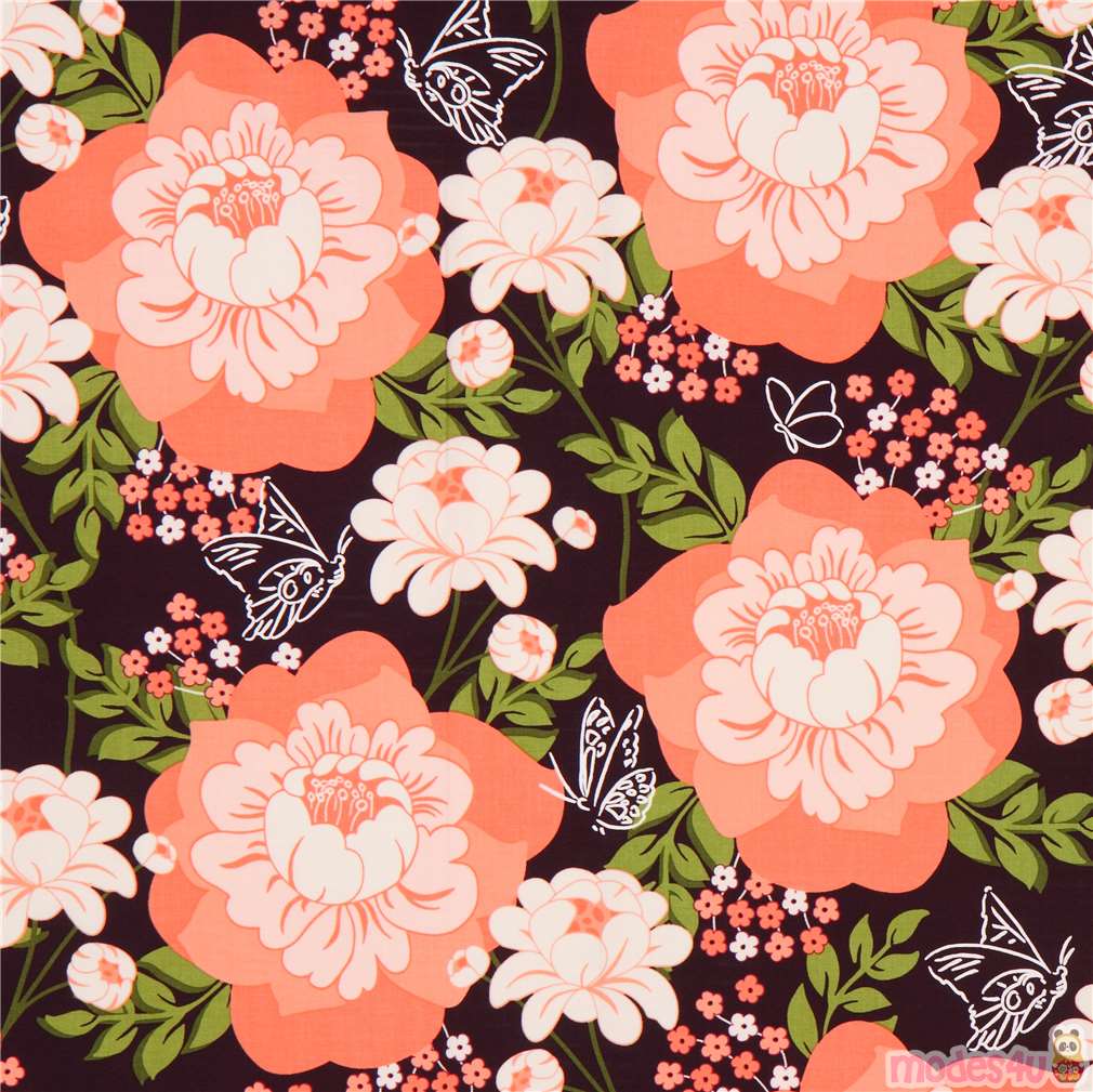 dark purple fabric big peach flower by Michael Miller Flutter By Rose ...