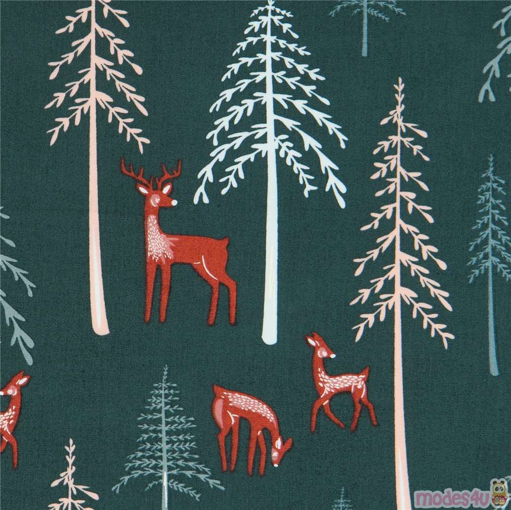 deer animal tree dark green by Art Gallery Fabrics Fabric by Japanese ...