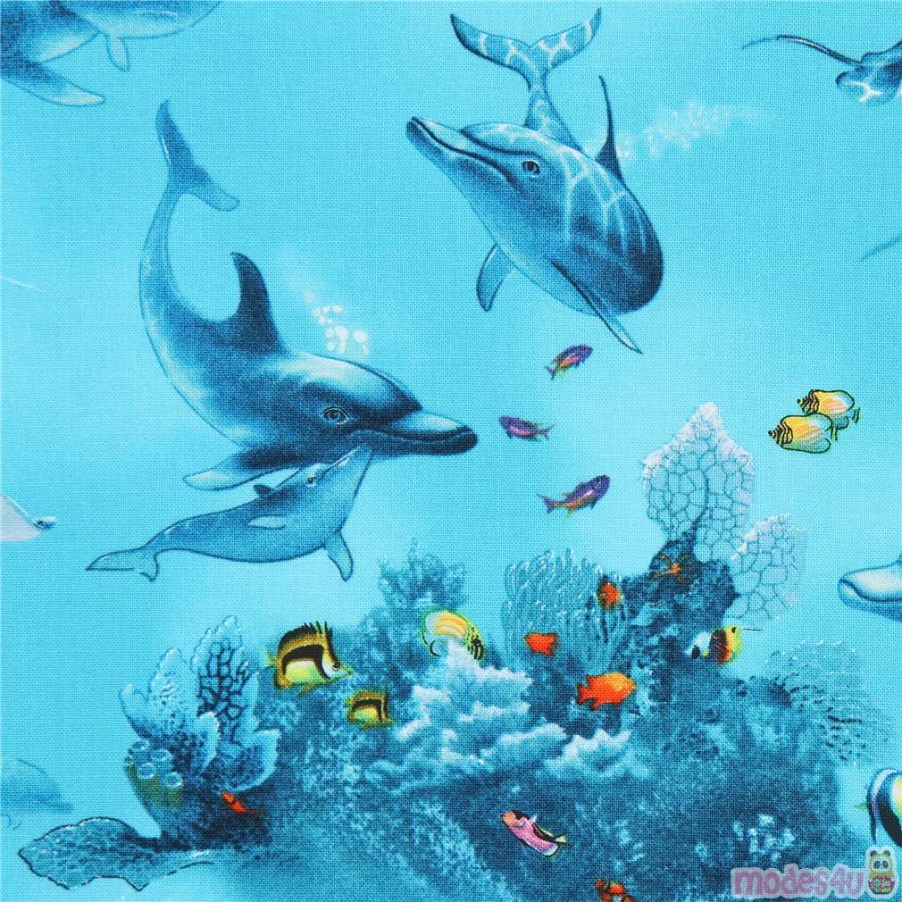 Tela azul turquesa con animal pez delfín Paradise Found de Elizabeth's ...