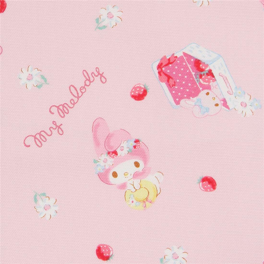 Tela laminada con doble borde de My Melody y dulces en rosa claro ...