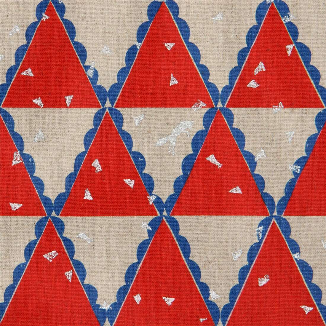 echino metallic silver and red canvas laminate fabric with triangles ...