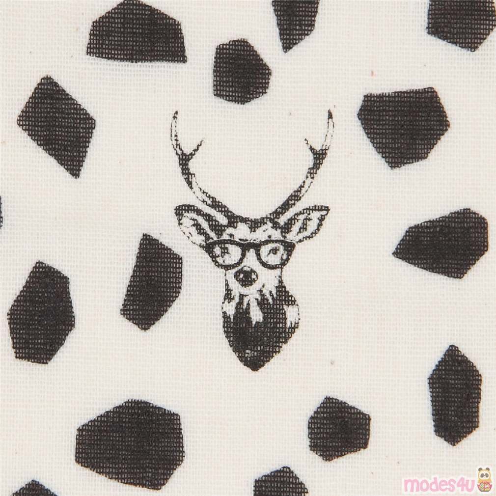 echino natural color double gauze fabric with stag and black shape ...