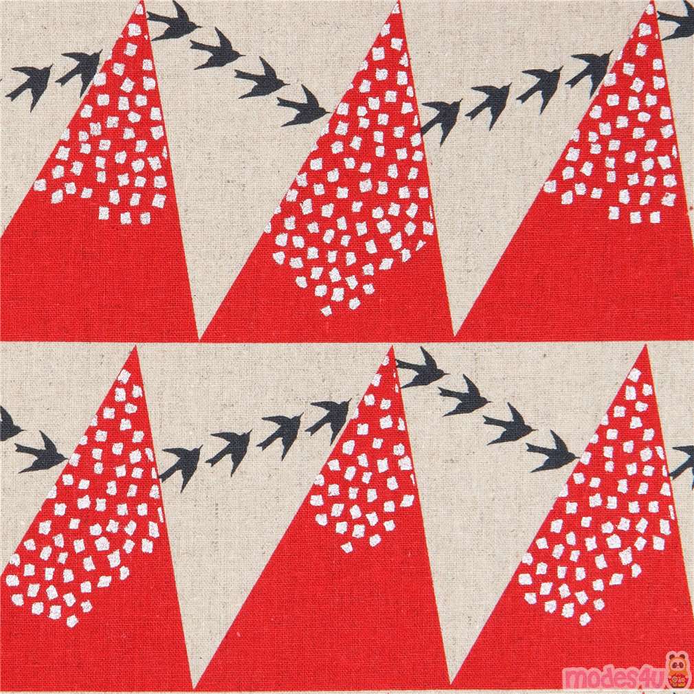 echino natural color red triangle bird silver metallic canvas laminate ...