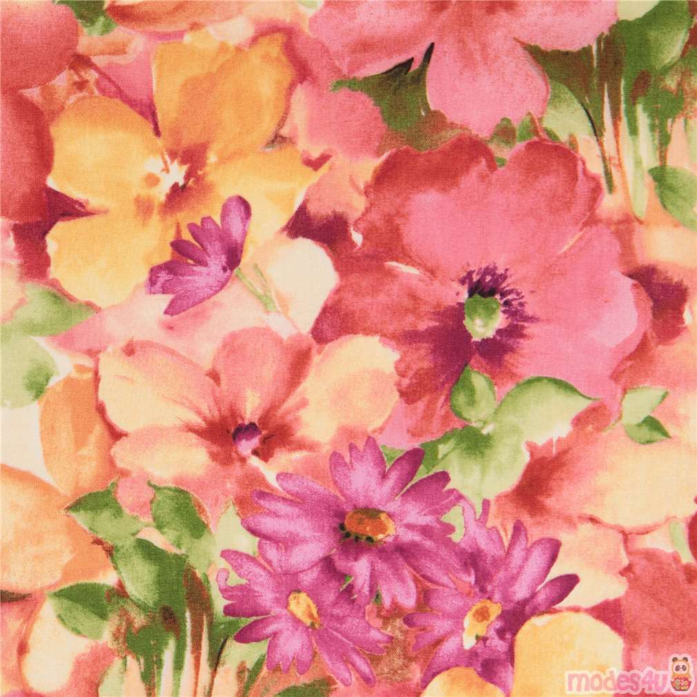 fabric with colorful purple coral flower Quilting Treasures Fabric by ...