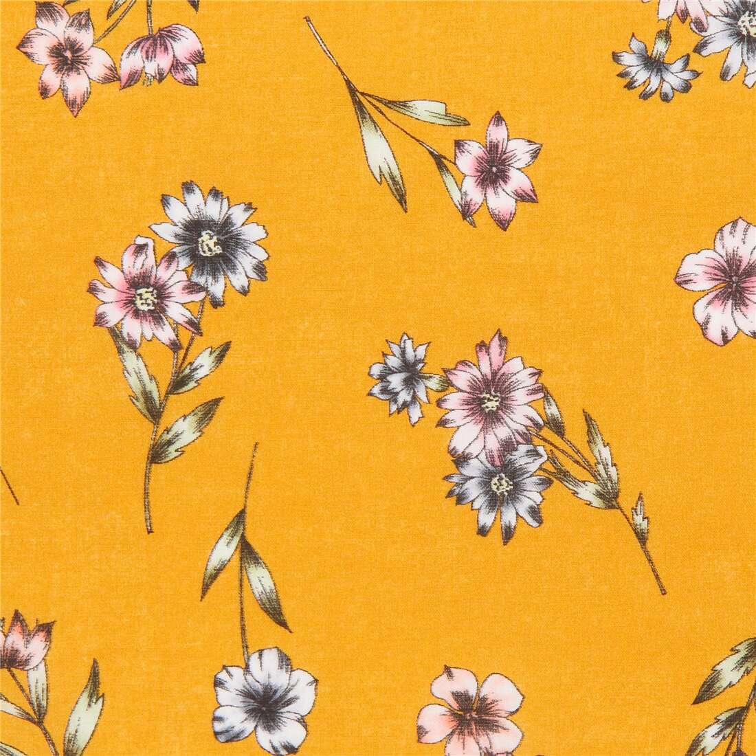 flower voile fabric in mustard brown from Japan Fabric by Japanese ...