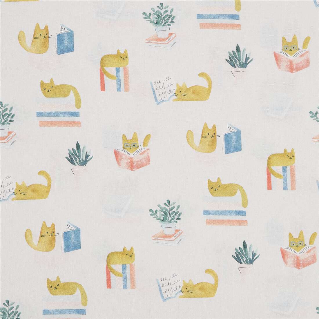 ginger cat reading books cotton fabric by Dear Stella Fabric by ...
