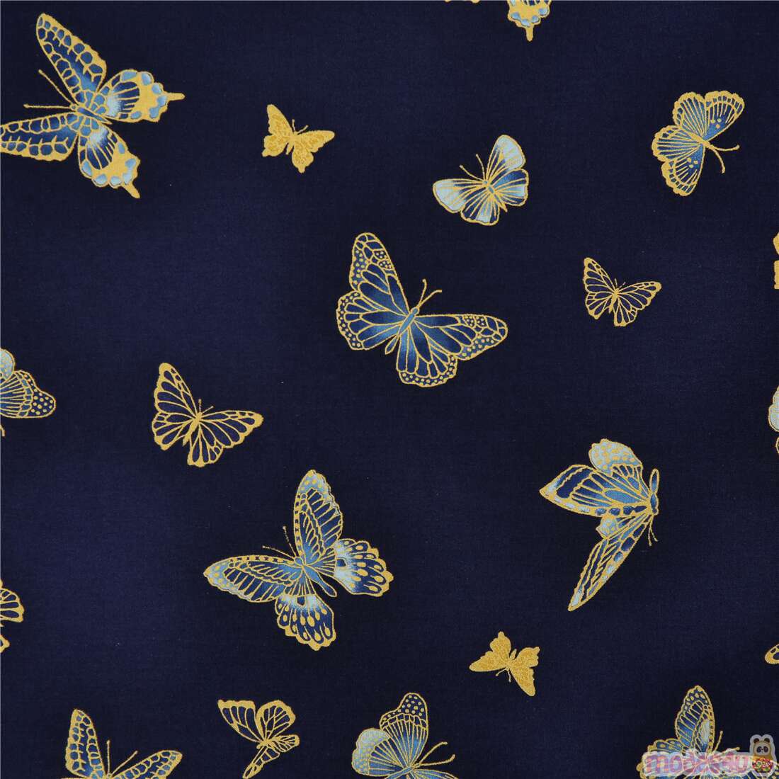 gold blue butterflies cotton fabric by Robert Kaufman Fabric by Robert ...