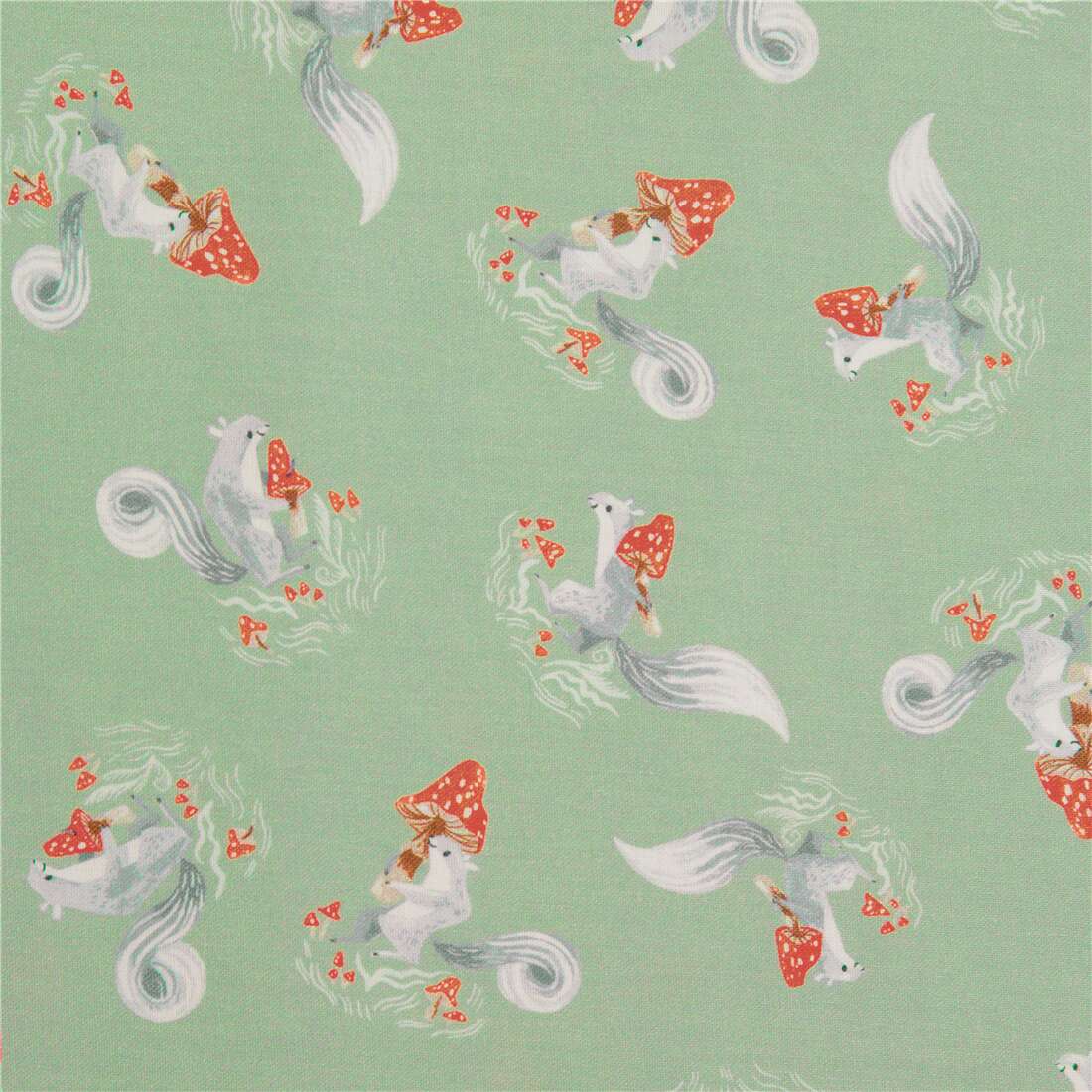 Mushroom City Squirrel Woodland Toadstool Fabric by Dear Stella - modeS4u