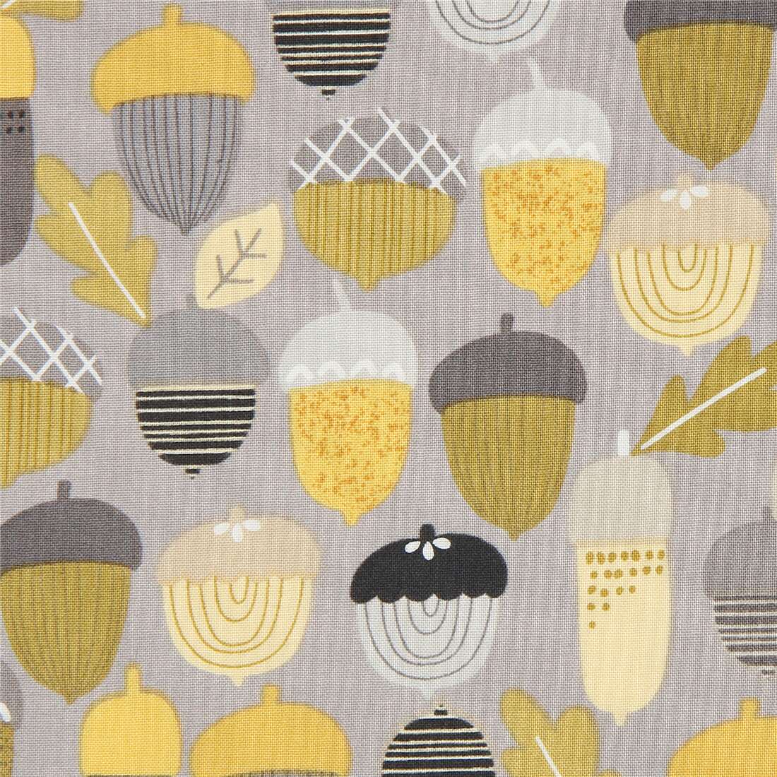 grey Alexander Henry nature fabric with acorns Fabric by Alexander ...