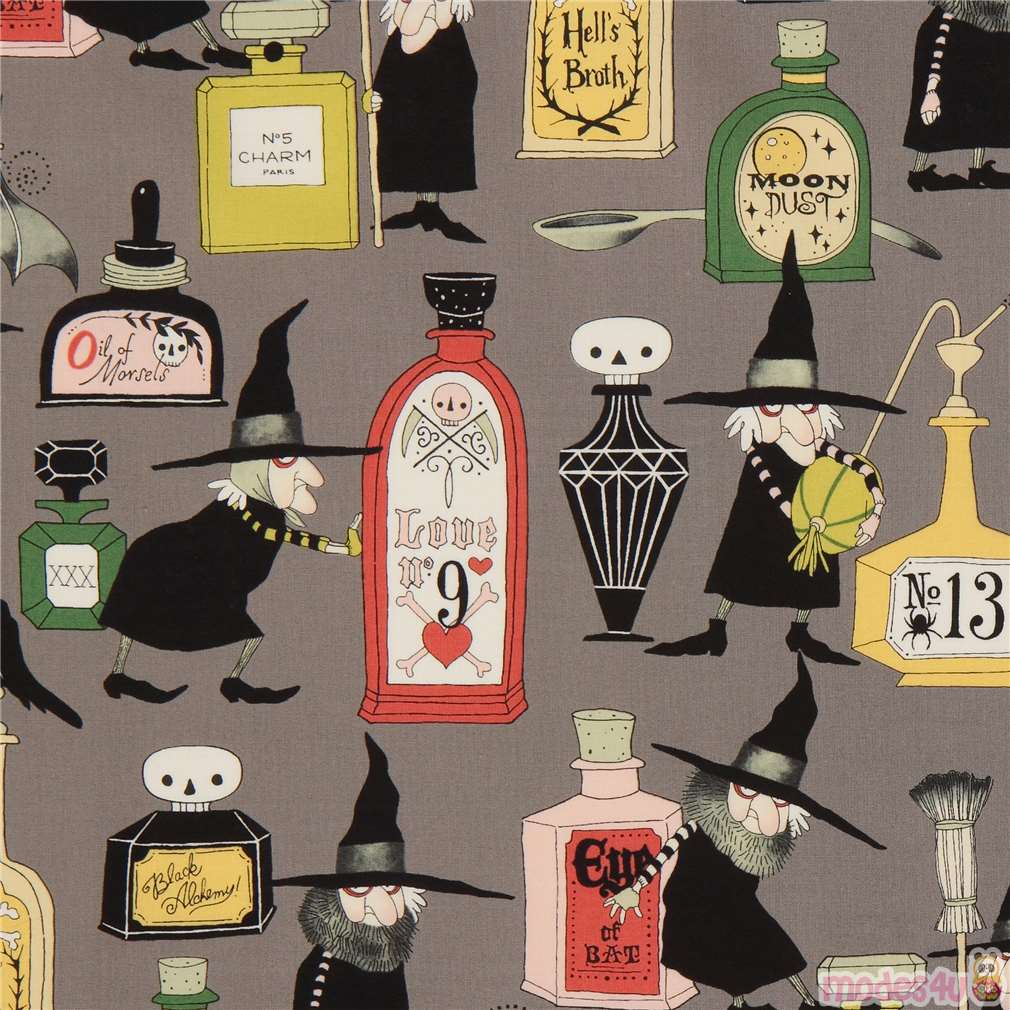 grey Alexander Henry witch and magic potion Halloween fabric Fabric by ...