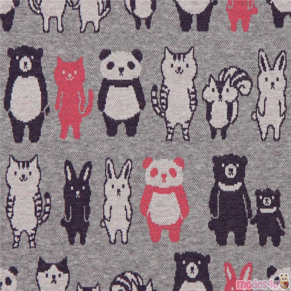 grey Jacquard knit fabric by Kokka with animals Fabric by Kokka - modes4u