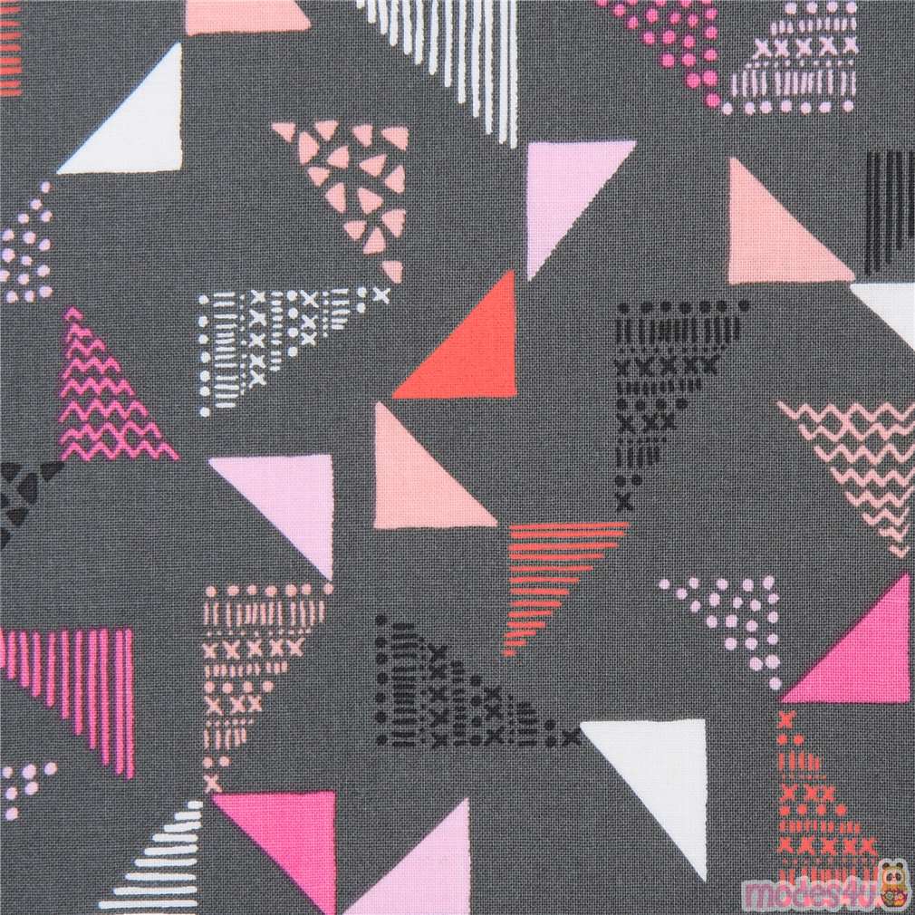 grey Michael Miller fabric pink peach triangle Just Right Fabric by ...