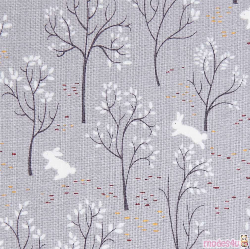 grey Michael Miller fabric rabbit animal Bunny Trail Fabric by Michael ...