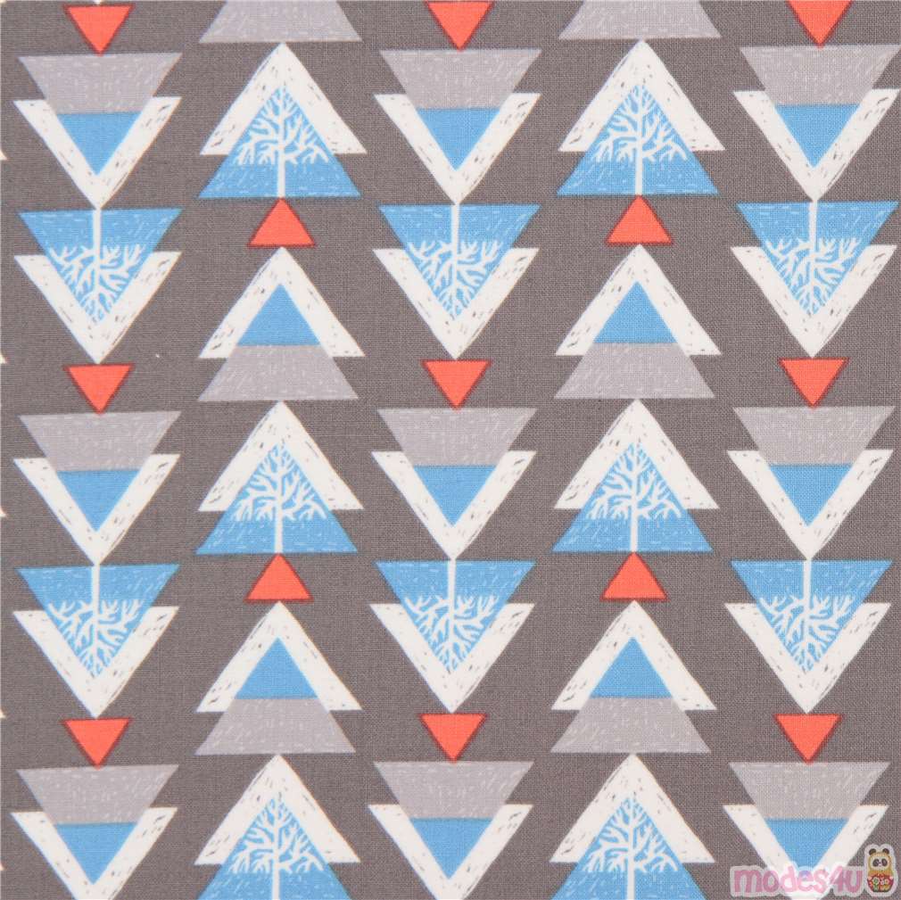 grey fabric light grey blue red triangle Christmas tree by Dear Stella ...