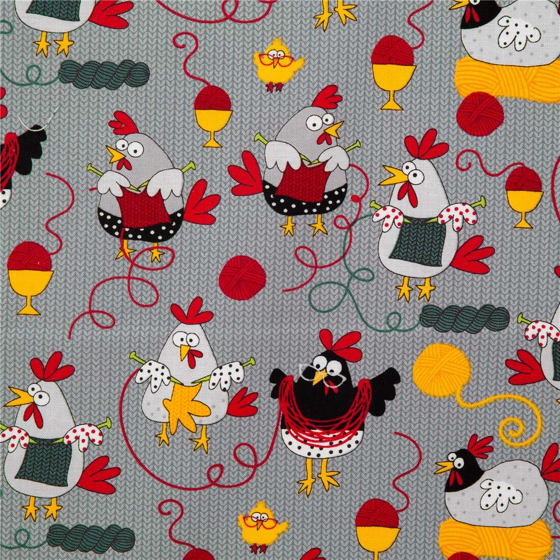 Knitting Chickens Fabric by Timeless Treasures - modes4u