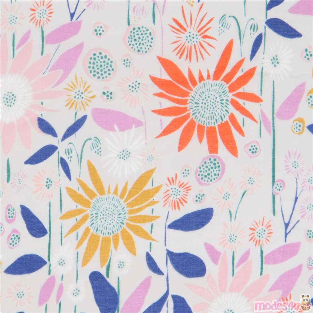 grey with colorful flower Cloud 9 organic cotton batiste fabric Floret ...