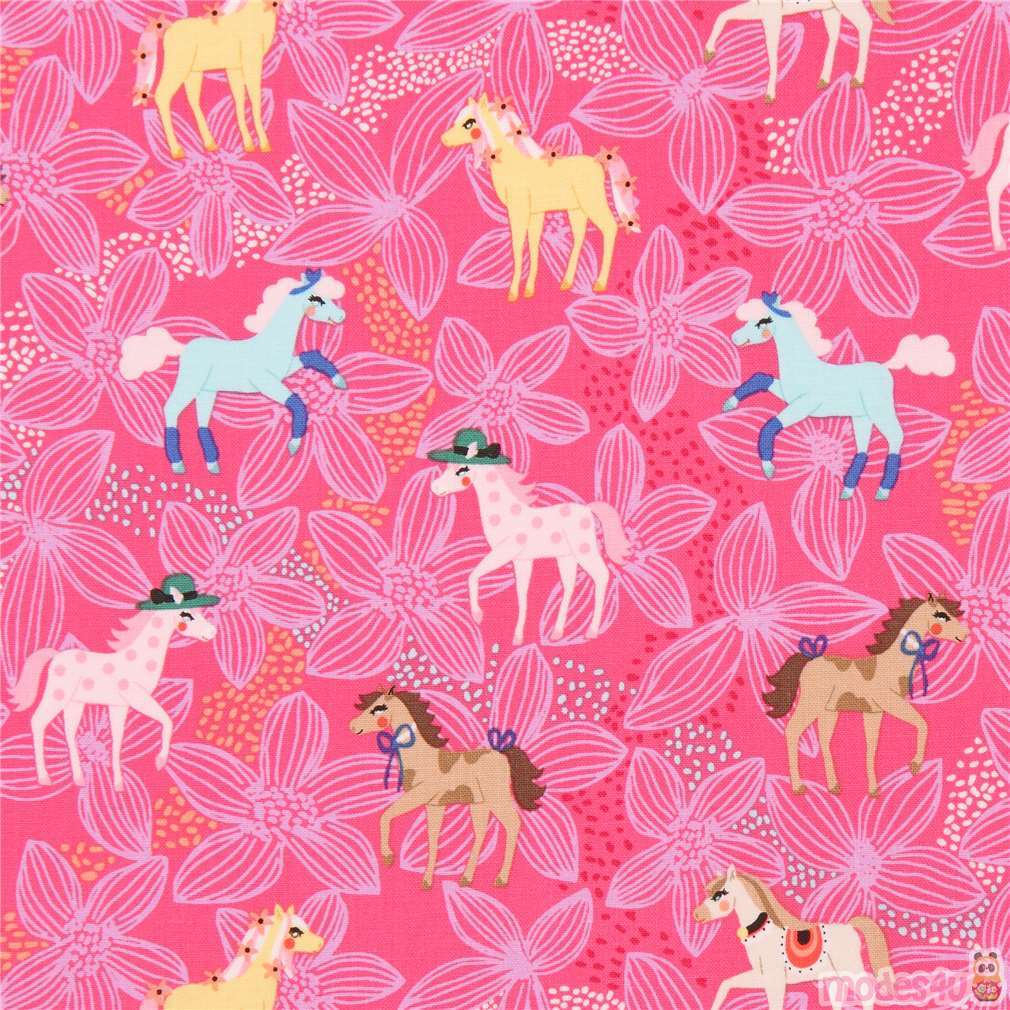 Knallpinker süße Blume buntes Pferd Pony Michael Miller Stoff Pretty ...