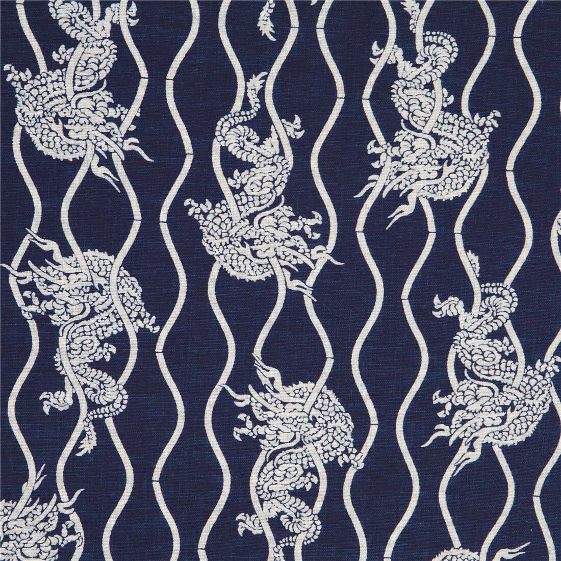 indigo blue muraito Japanese fabric with curving stripes and dragons ...