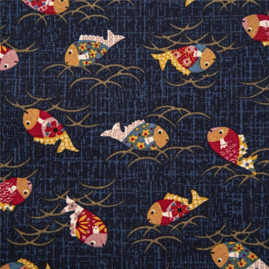 jumping koi fish navy blue Japan sheeting cotton fabric Fabric by ...