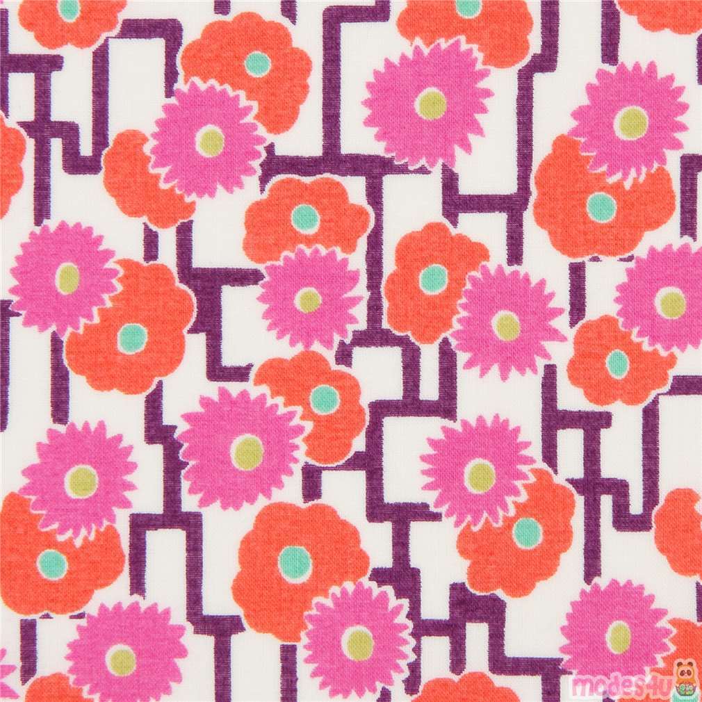 lawn fabric by Moda with orange and pink flowers Fabric by Moda - modes4u