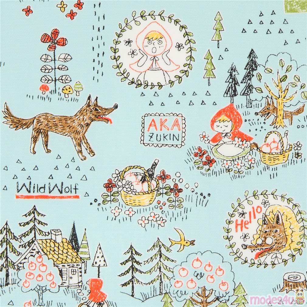 light blue Little Red Riding Hood oxford fabric from Japan with big bad ...