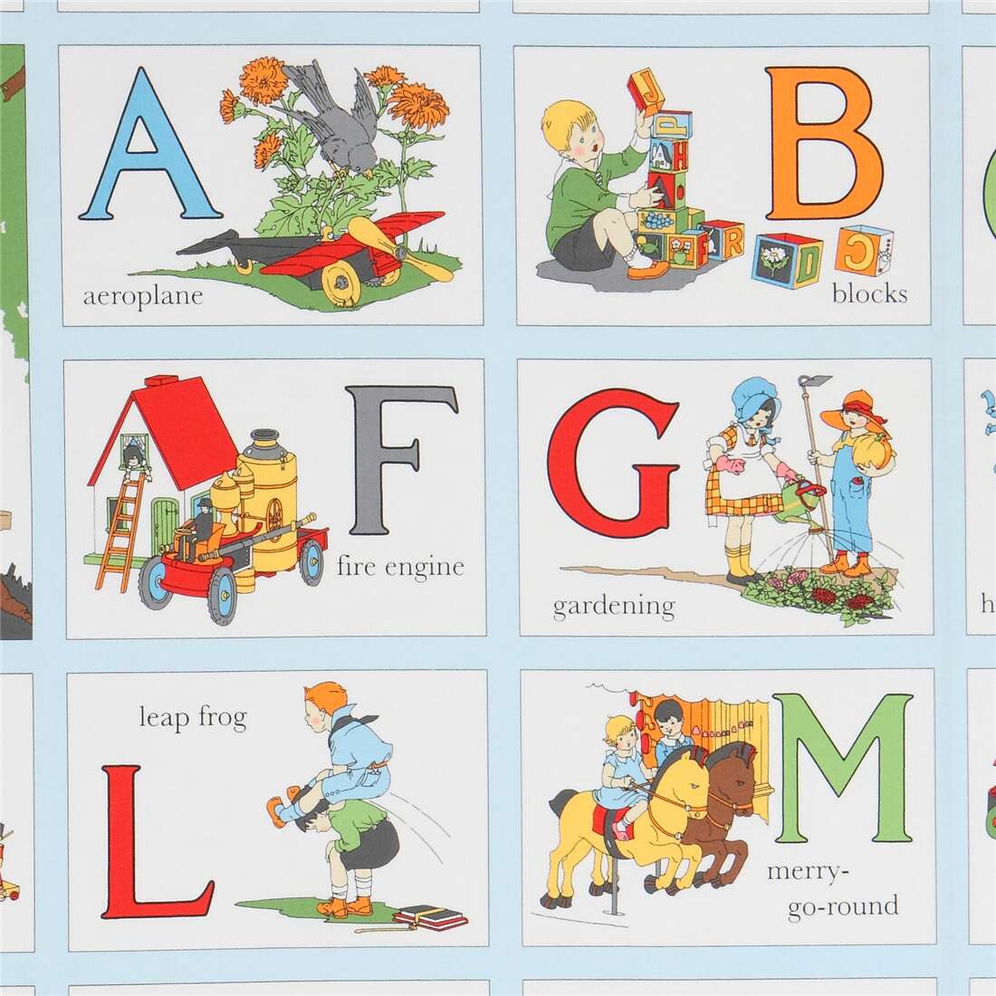 light blue Robert Kaufman fabric children letter rectangle My ABC Book ...