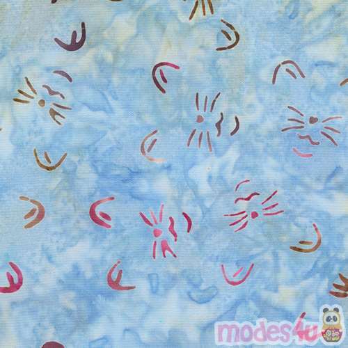 light blue batik fabric by Timeless Treasures with cat faces Fabric by ...