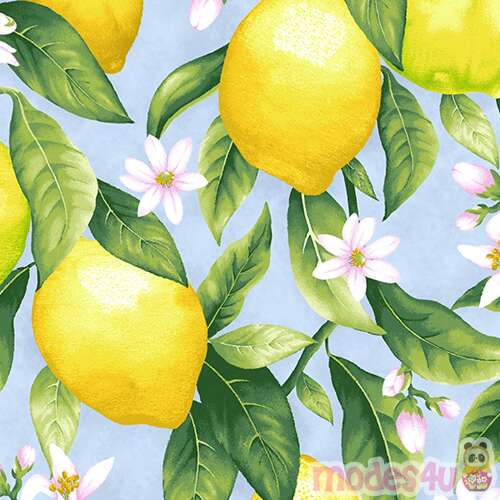 light blue lemon fabric by Timeless Treasures with flowers Fabric by ...