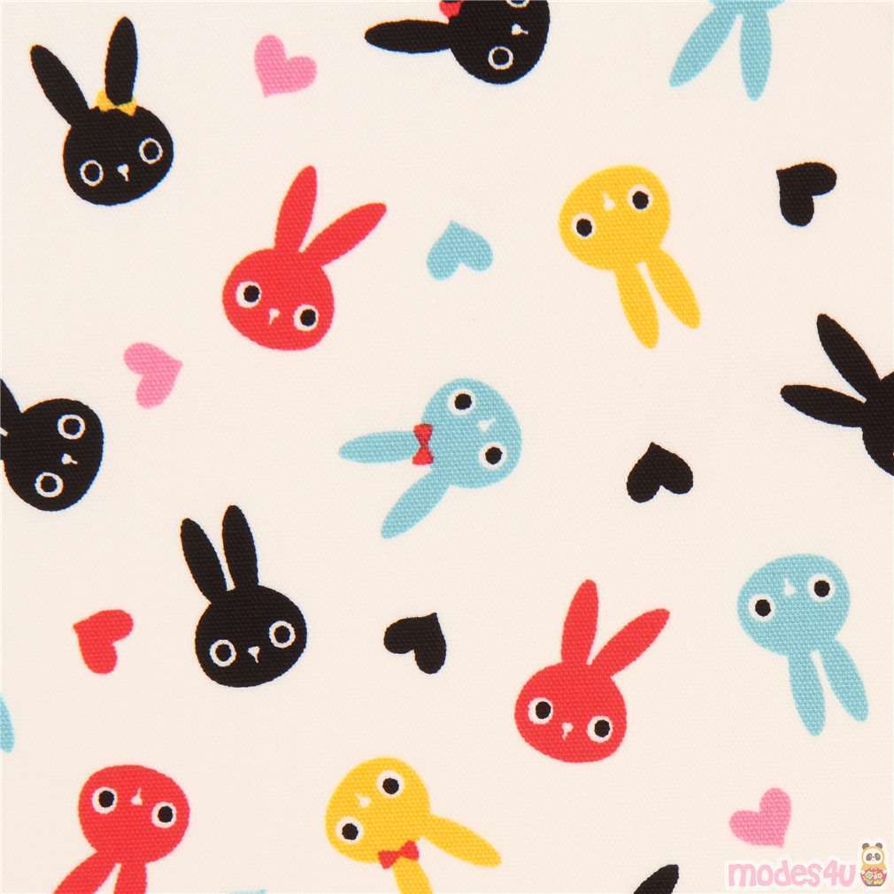 Remnant (39 x 110 cm) - light cream Lecien oxford fabric colorful bunny ...