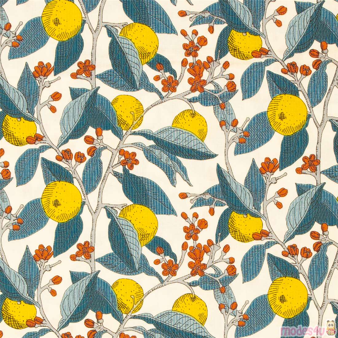 light cream fabric with yellow citrus fruits and leaves by Liberty ...