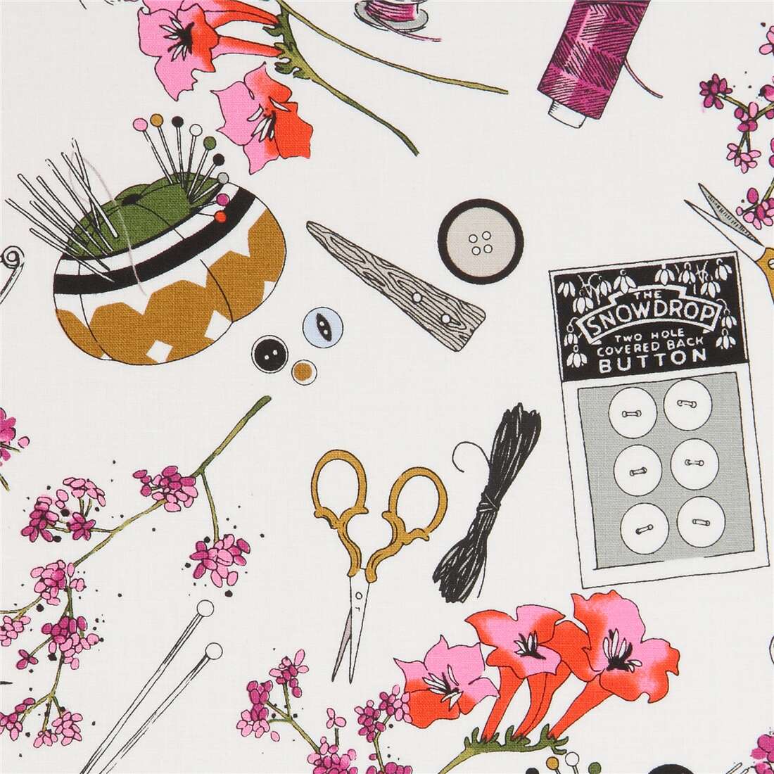 light cream notion and flower fabric by Alexander Henry Fabric by ...