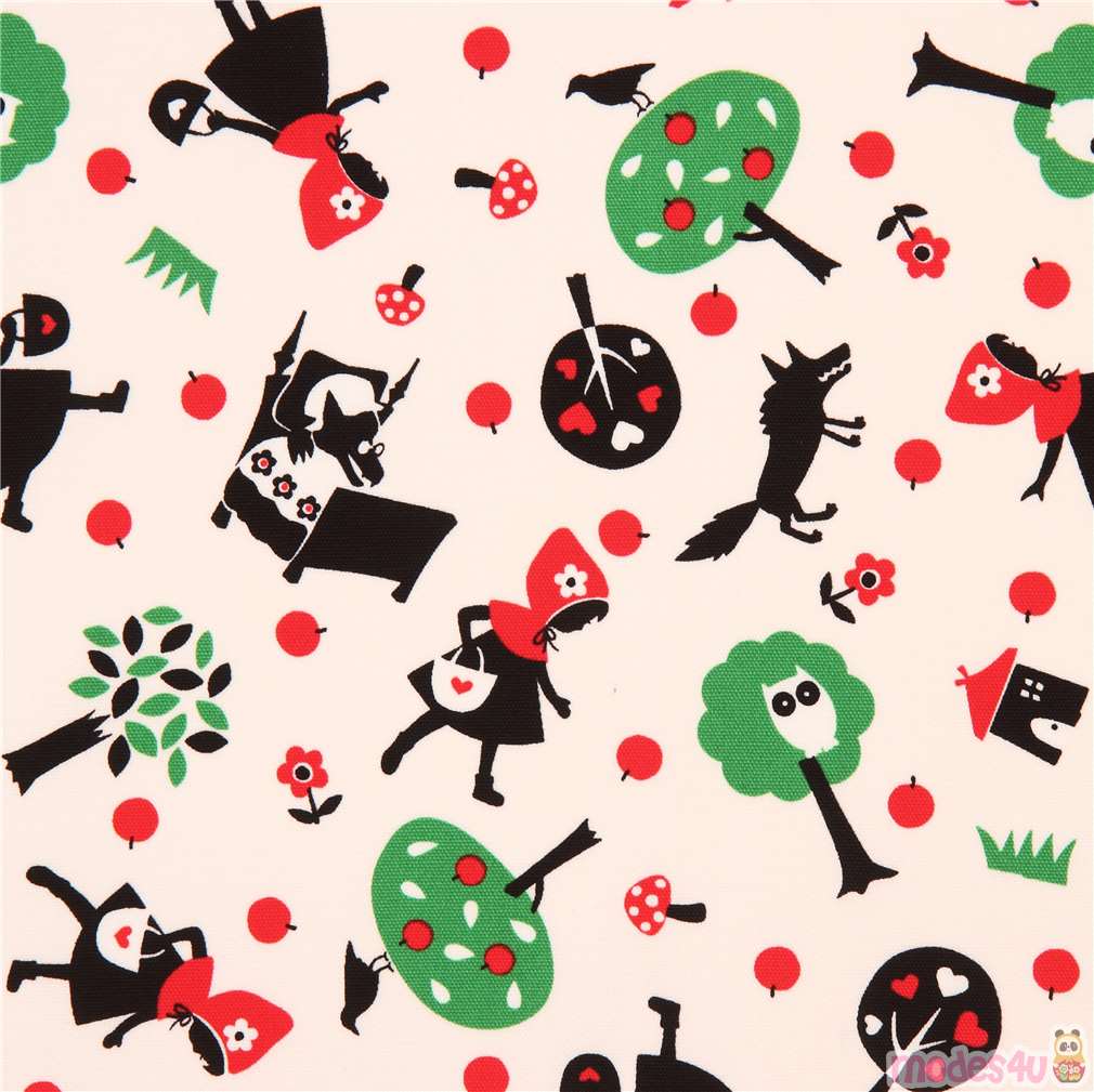 light cream with Little Red Riding Hood wolf tree laminate fabric by ...