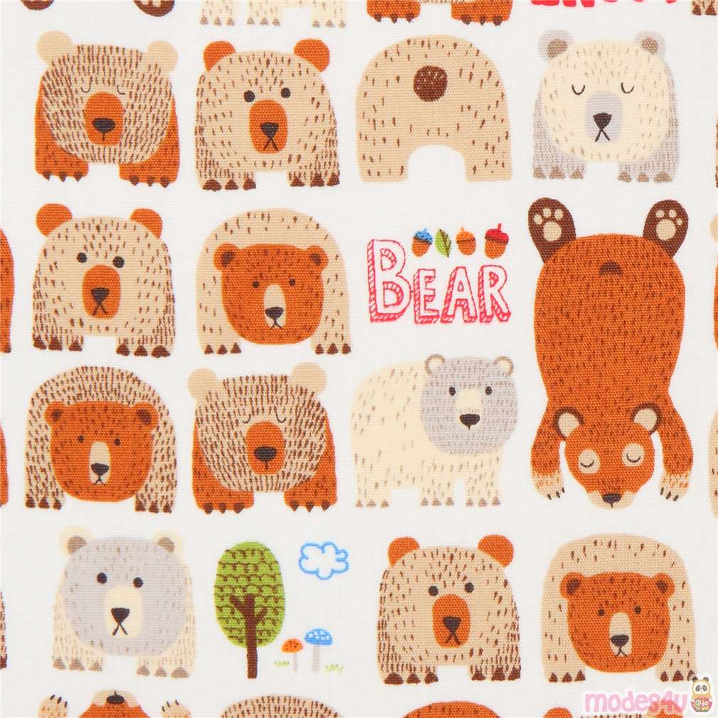 light cream with bear animal poplin fabric by Cosmo from Japan Fabric ...
