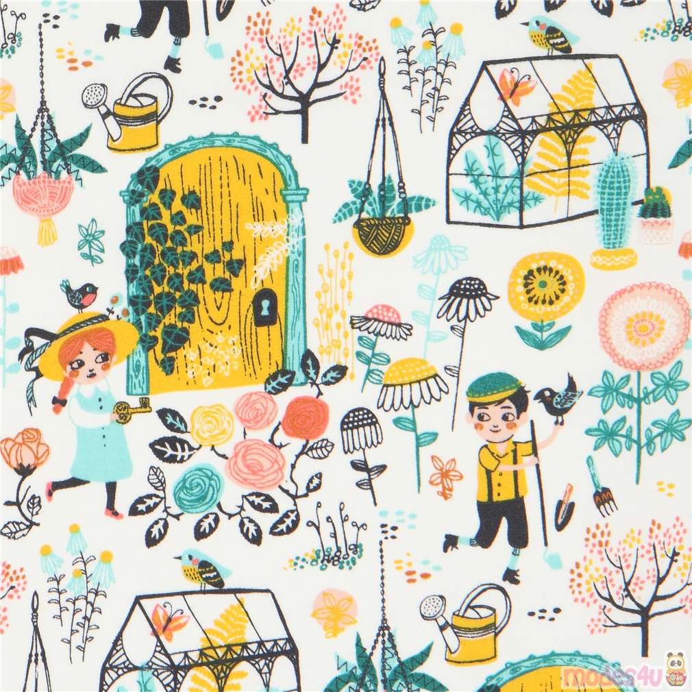 light cream with children plant birch poplin organic fabric from the ...