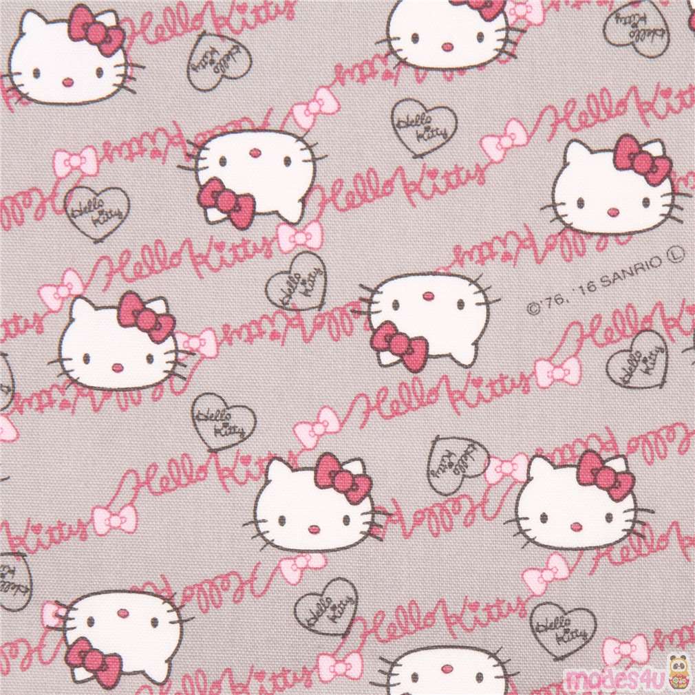 Tela oxford gris claro cara de Hello Kitty texto rosa Fabric by Sanrio ...