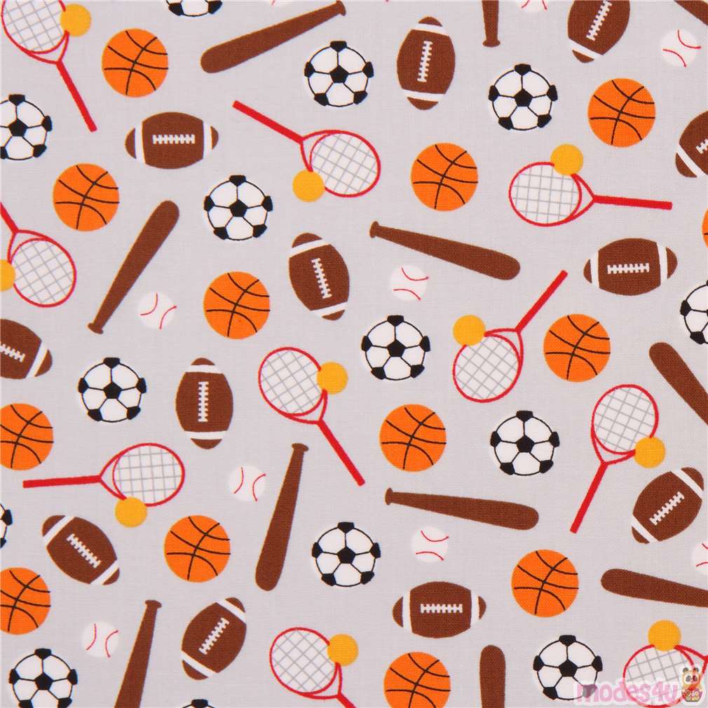 light grey Robert Kaufman football basketball sport fabric Fabric by ...