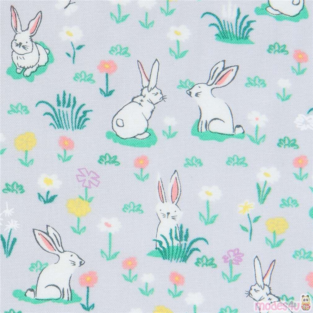 light grey fabric with bunny rabbit animal by Dear Stella USA Fabric by ...