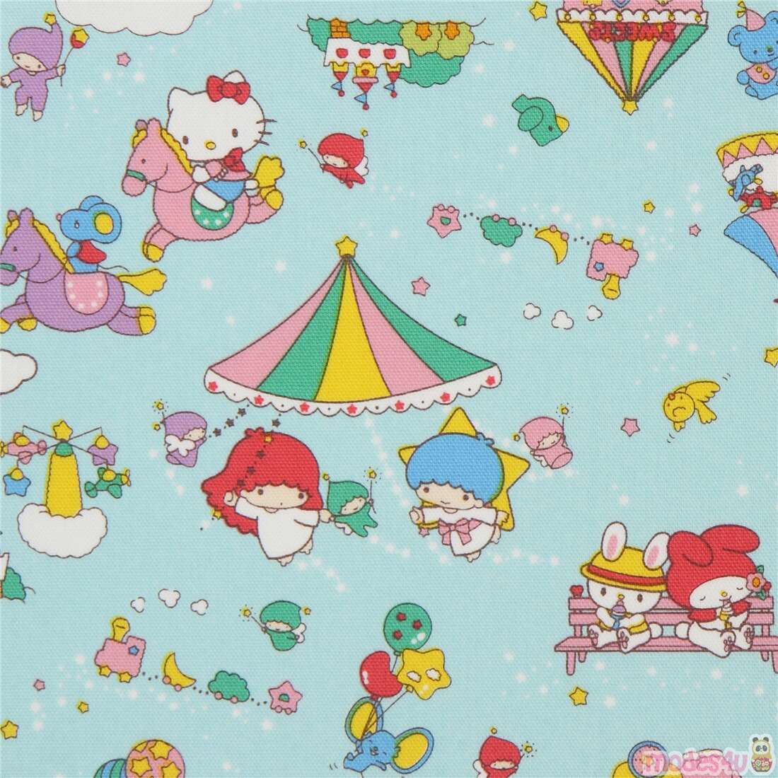 light turquoise-blue Sanrio theme park oxford fabric Fabric by Sanrio ...