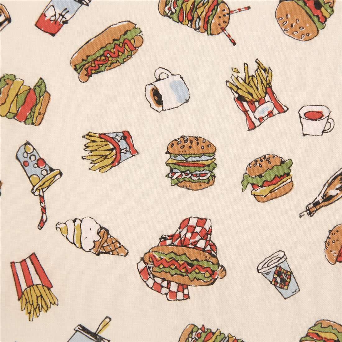 Illustrated Fast Food Inky Fries Burger Soda Fabric by Japanese Indie ...