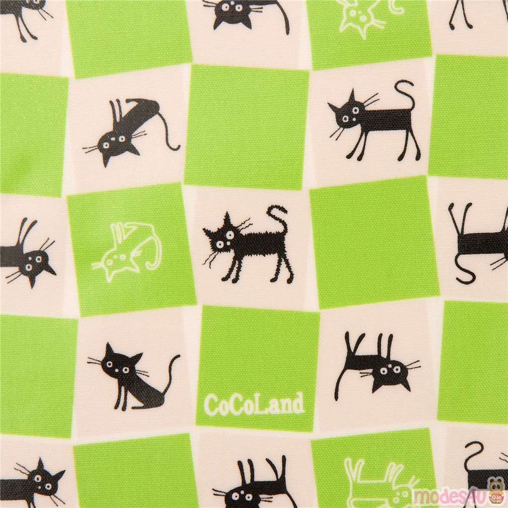 lime green beige square cute cat animal laminate fabric from Japan ...